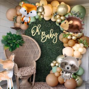 Woodland Animal Balloons Garland Arch,138Pcs Sage Green Brown Sand White Balloons for Baby Shower Kids' Woodland Animals Theme Birthday Party Supplies Decorations