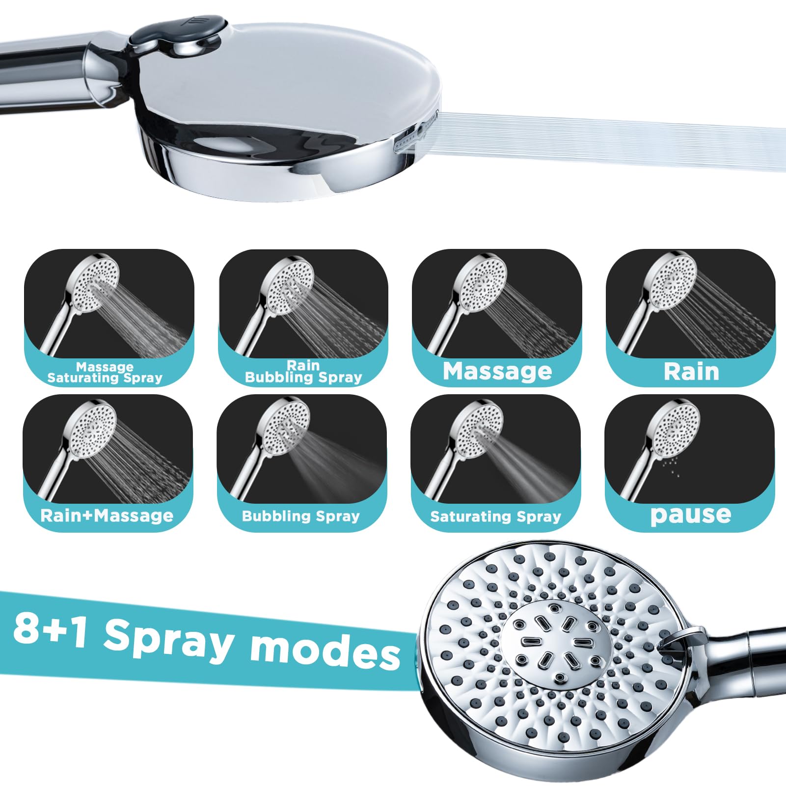 VXV Filtered Shower Head, 9 Modes High Pressure Shower Head with Handheld Remove Chlorine & Hard Water, Showerhead Built-in Spray to Clean Bathroom, with 71" Shower Hose & Shower Bracket, Chrome