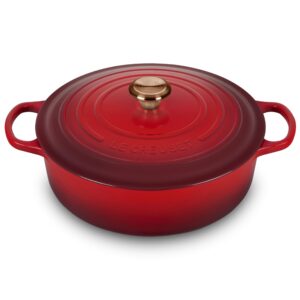 le creuset signature 6.75-quart round wide oven with copper knob - enameled cast iron (cerise)