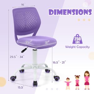 LUARANE Kids Desk Chair, Adjustable Swivel Chair for Children, Armless Mesh Task Study Chair with Lumbar Support, Adjustable Height, Universal Wheels, Rolling Computer Chair for Bedroom, Office