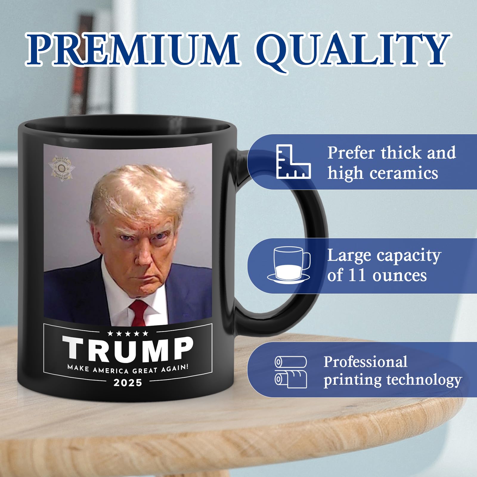 2025 Trump Mug, Black Double Sided Printing Trump Coffee Mugs with Handle for Home Office Daily Drink, Trump Coffee Cup for Brother Father Family Friends