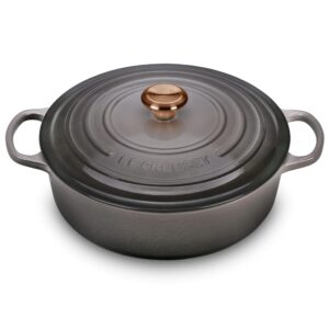 le creuset signature 6.75-quart round wide oven with copper knob - enameled cast iron (oyster)