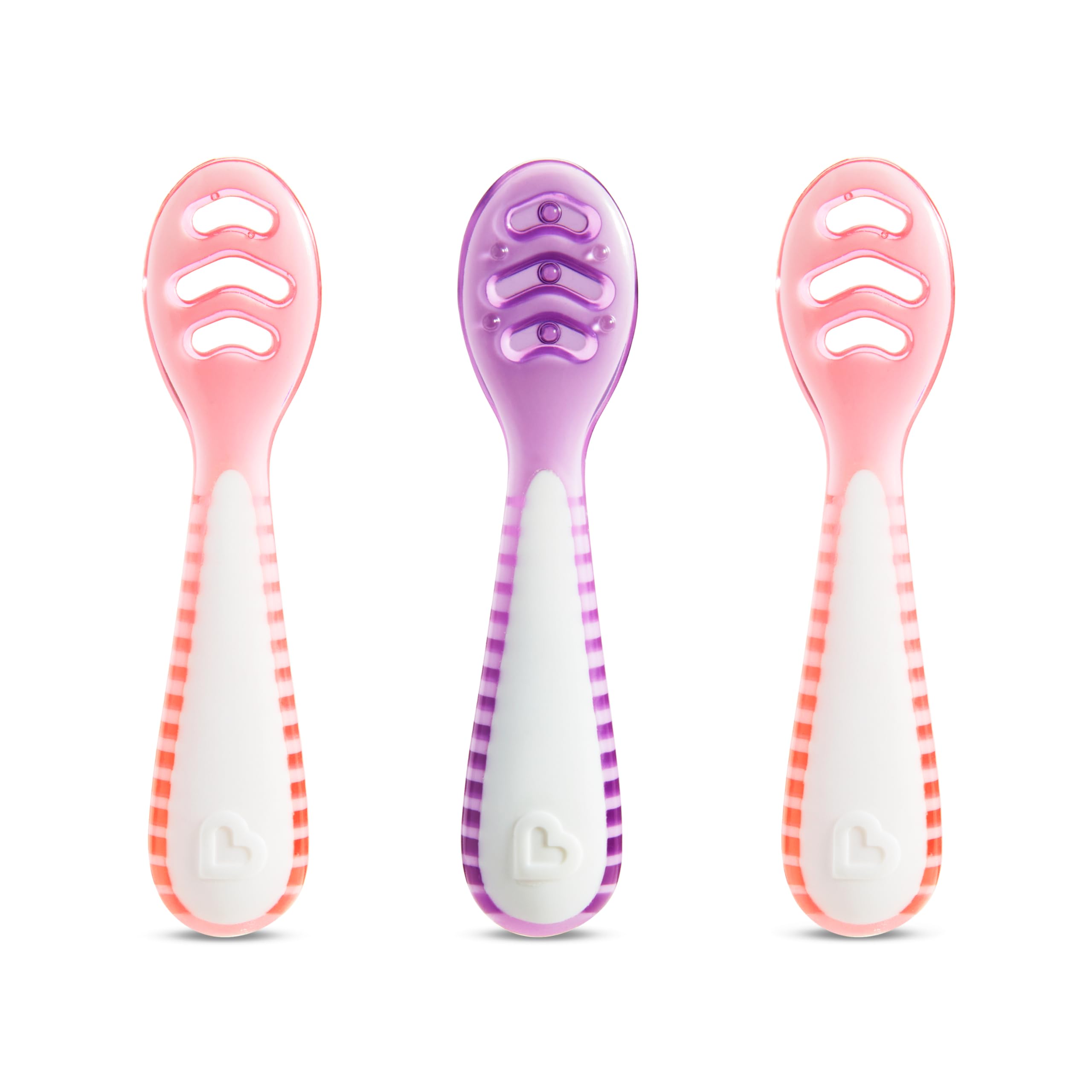 Munchkin® Gentle Dip™ Baby Spoons for Self Feeding and Baby Led Weaning, 3 Pack, Pink/Purple