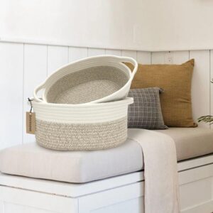 DAVIHOMI 2-Piece Shelf Storage Basket with Handles|Cotton Rope Basket|Cat Dog Baskets|Closet Storage Basket for Laundry Room|Storage Bin and Gift Basket|Small Basket -White/Brown