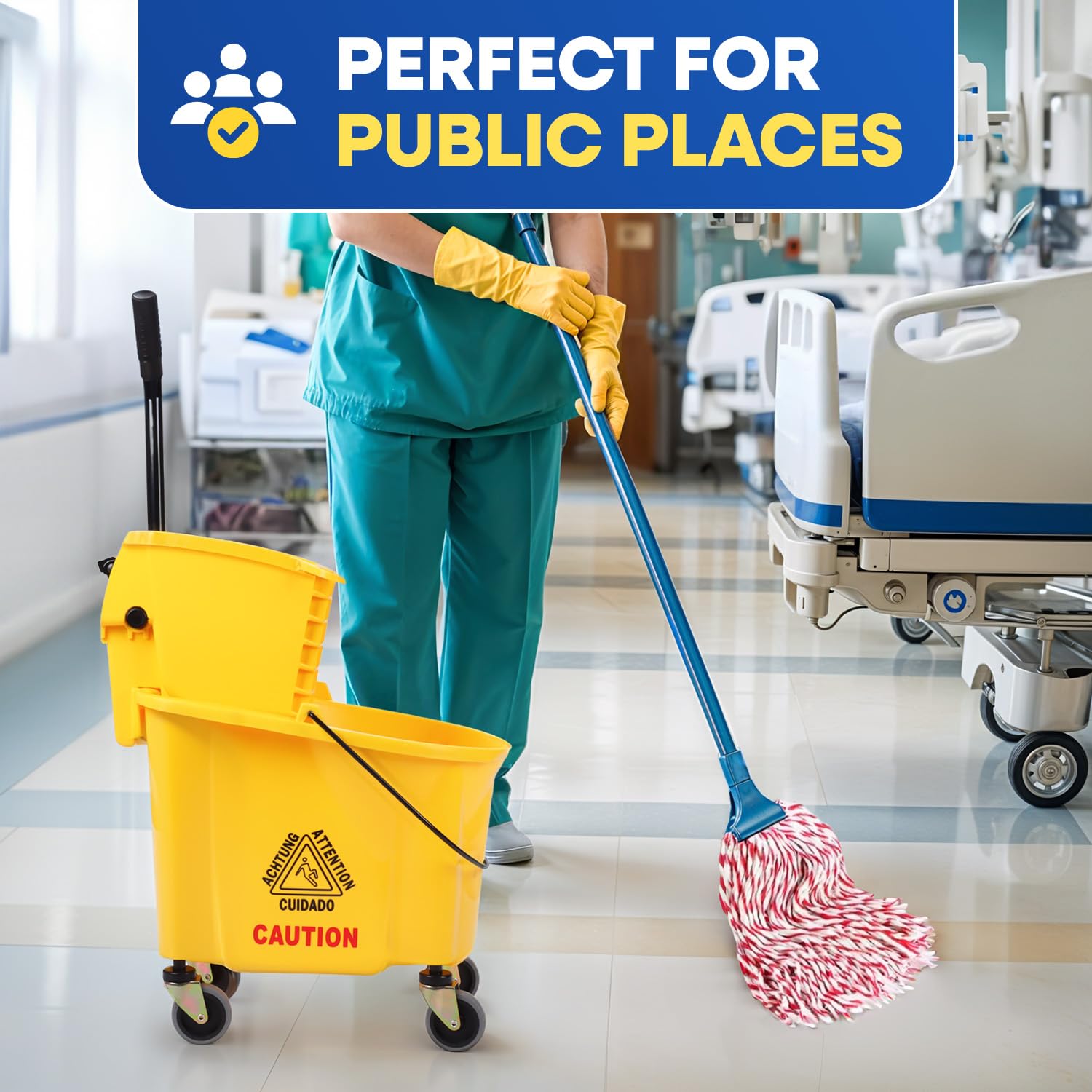 35-Quart Yellow Side-Press Mop Bucket and Wringer Combo on Wheels for Commercial Use Perfect for Professional Industrial Business Household