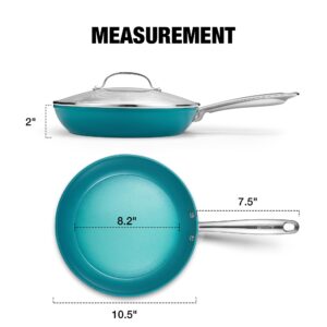 HLAFRG 10 Inch Nonstick Frying Pan with Lid, Ceramic Skillet, Omelet Pan, Effortless Cleaning,10 inch Small Pan with Heat-Resistant Handle, Compatible with All Stoves, Cyan