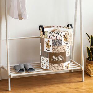 Cool Cowboy Western Personalized Laundry Basket,Custom Name Collapsible Waterproof Laundry Hamper Storage Bins with Handle for Clothes,Toys Nursery