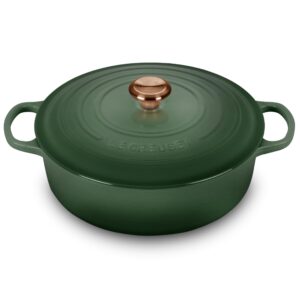 le creuset signature 6.75-quart round wide oven with copper knob - enameled cast iron (artichaut)