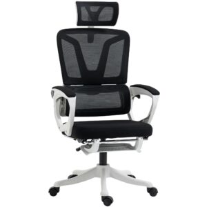 vinsetto high back home office chair, fabric computer desk chair with adjustable headrest, lumbar support, armrest, foot rest, reclining back, black