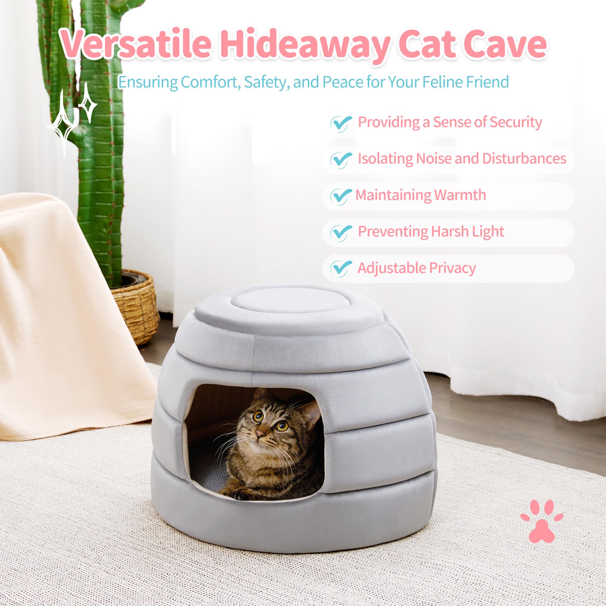 Made4Pets Cat Bed and House, 2-in-1 Foldable Cat Houses for Indoor Cats, Soft Velvet Cat Cave, Removable and Washable Cushion, Cat Condo for All-Season Comfort and Style