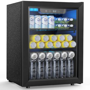 joy pebble beverage refrigerator cooler 1.7 cu.ft, 16 bottle 68 can - mini fridge with glass door for beer drinks wines,freestanding beverage fridge with adjustable shelving