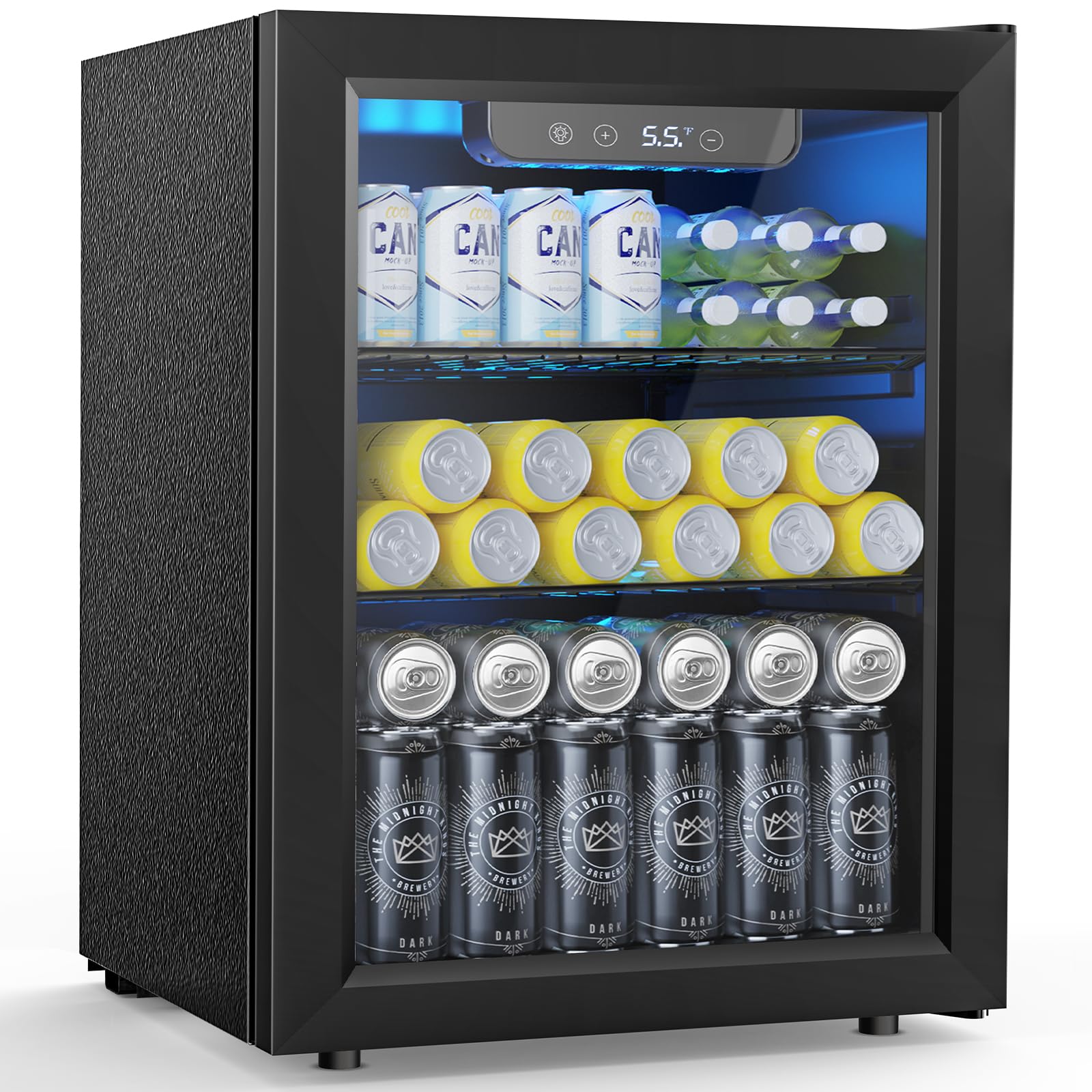 Joy Pebble Beverage Refrigerator Cooler 1.7 Cu.Ft, 16 Bottle 68 Can - Mini Fridge with Glass Door for Beer Drinks Wines,Freestanding beverage fridge with Adjustable Shelving