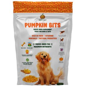 happy olly pumpkin treats for dogs digestion 2oz - freeze dried pumpkin treats/topper, reduce dog diarrhea and scotting - natural single ingredient pure pumpkin for dogs - prebiotics & fiber