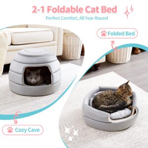 Made4Pets Cat Bed and House, 2-in-1 Foldable Cat Houses for Indoor Cats, Soft Velvet Cat Cave, Removable and Washable Cushion, Cat Condo for All-Season Comfort and Style