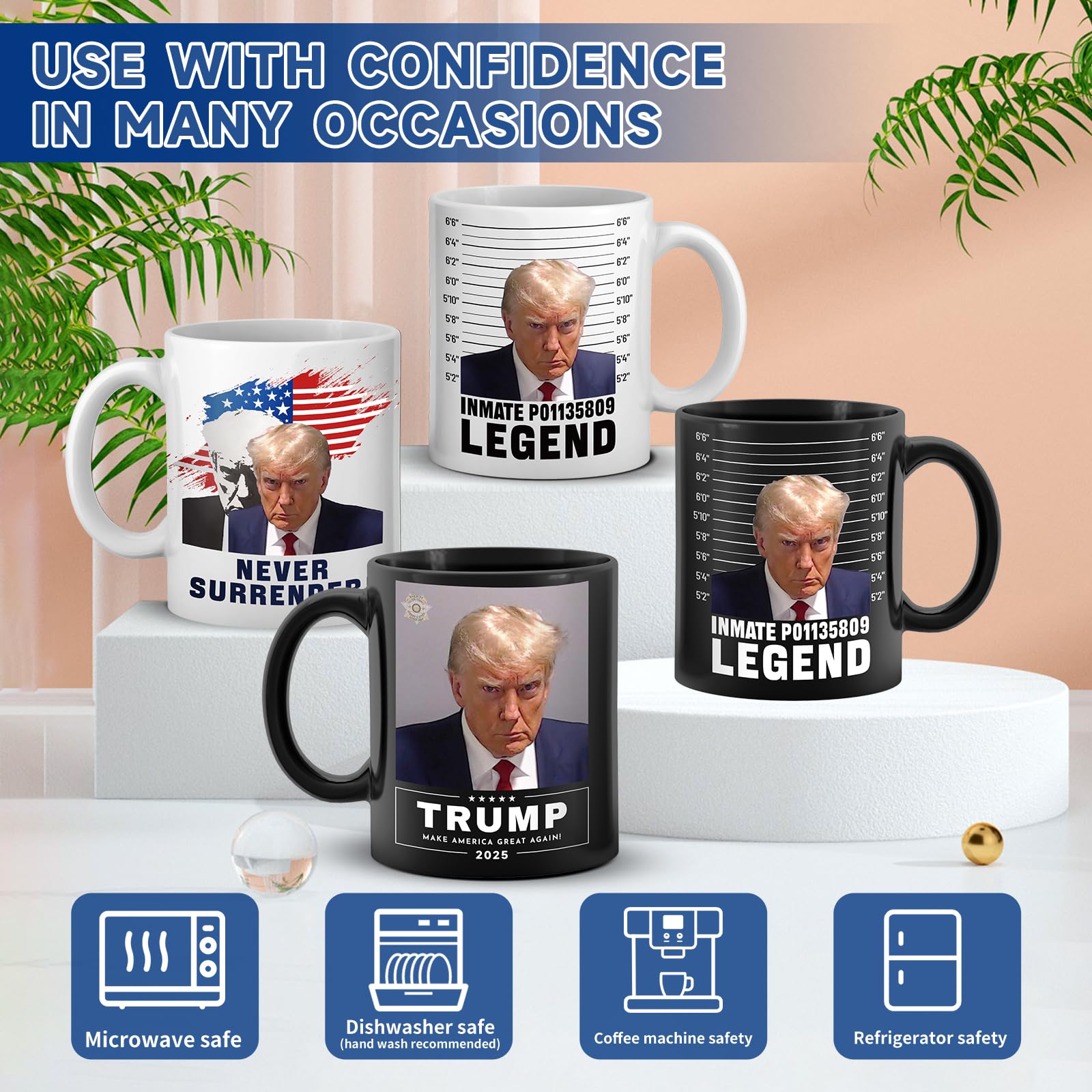 2025 Trump Mug, Black Double Sided Printing Trump Coffee Mugs with Handle for Home Office Daily Drink, Trump Coffee Cup for Brother Father Family Friends