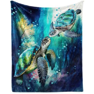 caomeiwu sea turtle throw blanket, 50" x 40" flannel cute sea turtles themed colorful throw, soft lap nap throw blanket for home boys girls women sea turtle lovers gifts