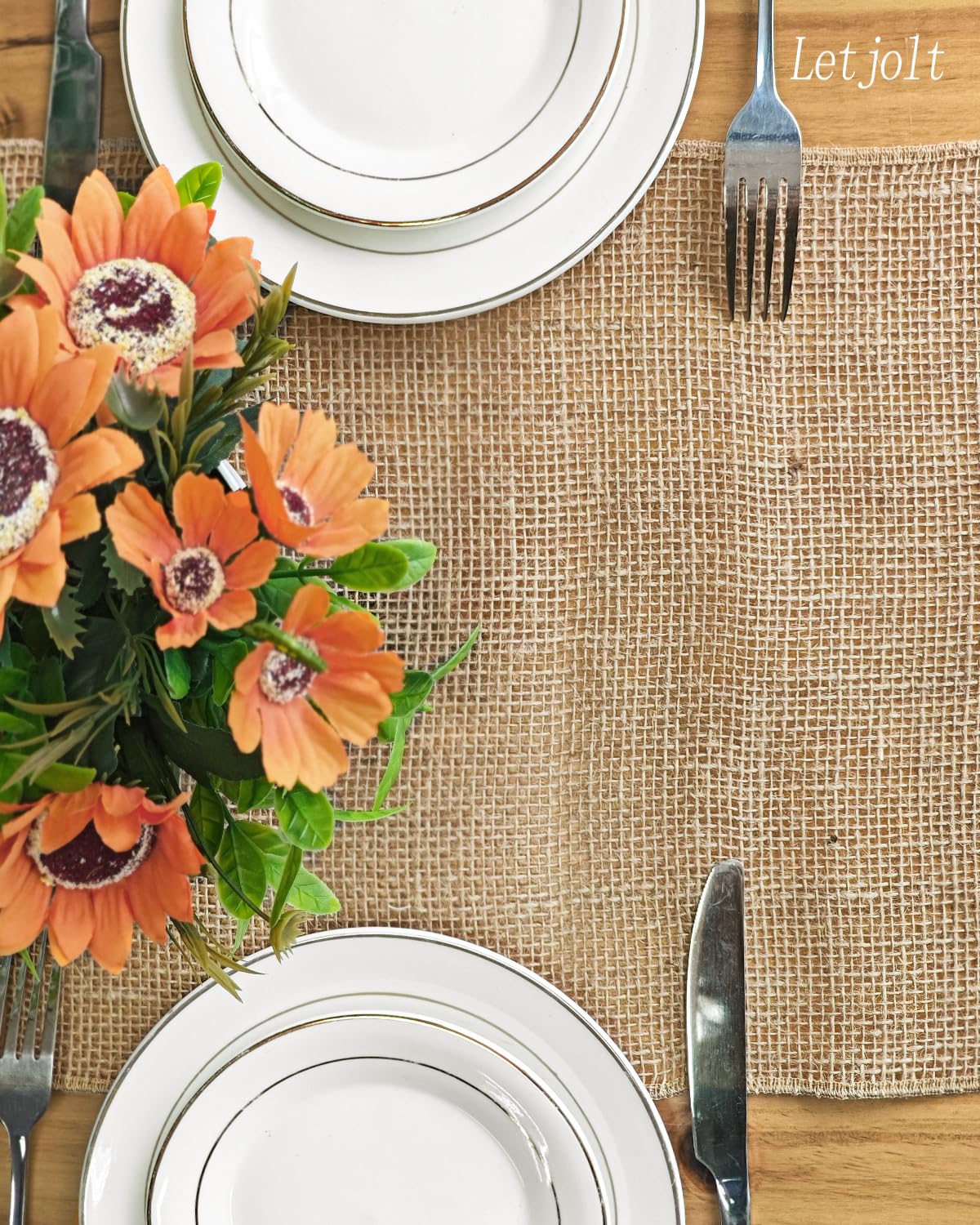 Letjolt Burlap Table Runner 72 Inches Farmhouse Thanksgiving Table Runner Jute Table Runner Christmas Table Decor Jute Woven Fabric