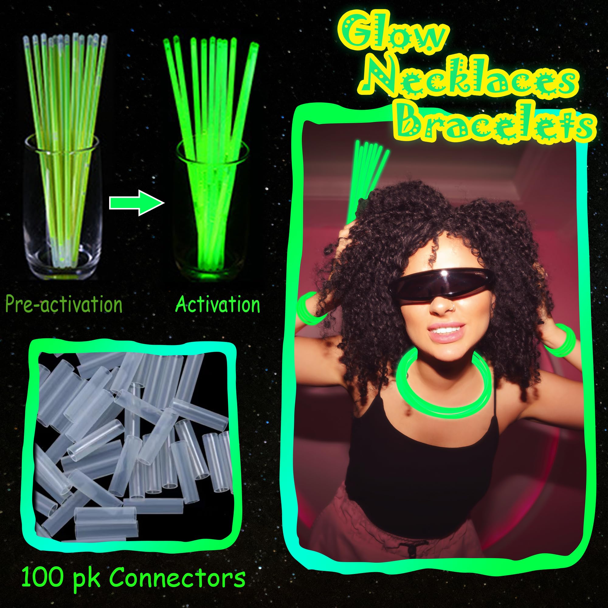 ILHSTY 100 pk 8'' Green Glow Sticks Glow Necklaces In The Dark Party Favors Supplies Bright GlowSticks Bulk for Birthday Easter Valentine Mardi Gras Christmas St. Patrick Halloween Party (Green*100)