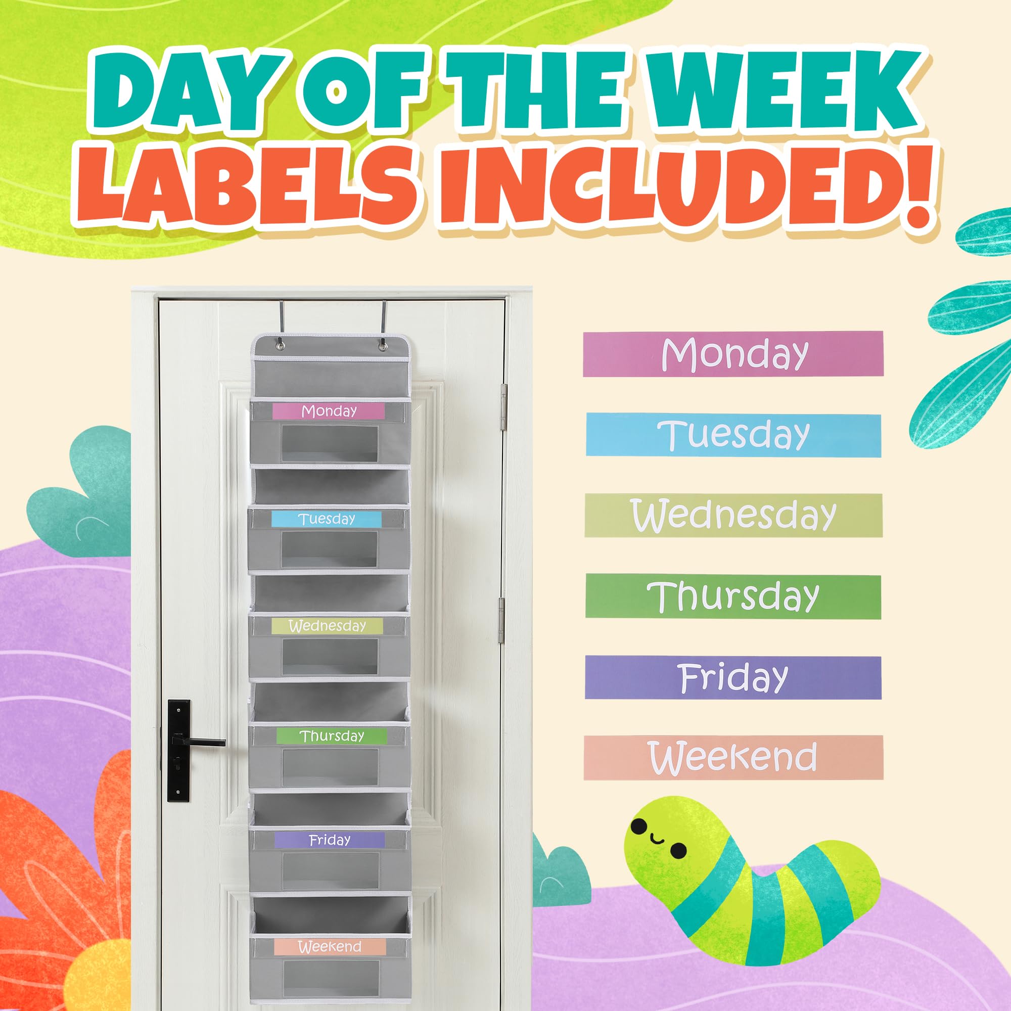 Houseables Weekly Clothes Organizer for Kids, Kids Clothes Organizer, 6 Shelf w/Day of The Week Labels. Hanging Over The Door Organizer, Days of The Week Clothes Organizer, Outfit Organizer for Week