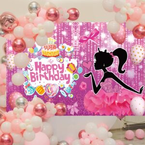 Princess Birthday Party Backdrop Photography Background Pink Party Banner for Girl Birthday Party Baby Shower Cake Table Decorations Happy Birthday Banner,71x45 inch