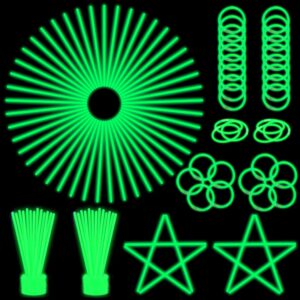 ilhsty 100 pk 8'' green glow sticks glow necklaces in the dark party favors supplies bright glowsticks bulk for birthday easter valentine mardi gras christmas st. patrick halloween party (green*100)