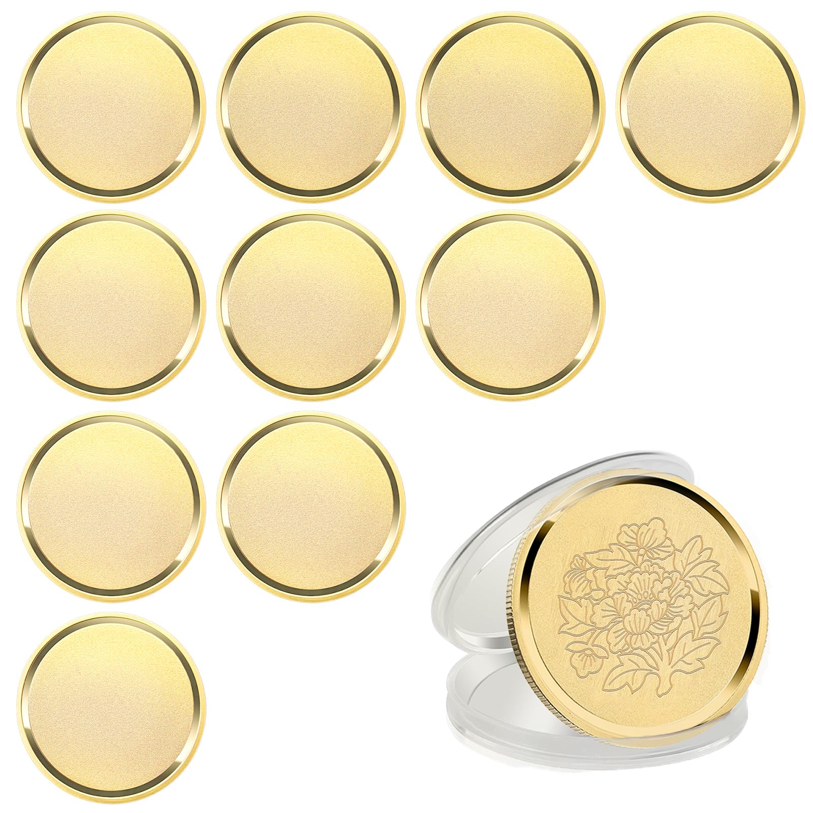 10pcs Brass Laser Engraving Blanks Blank Challenge Frosted Coin with Acrylic Protection Box - 40mm for DIY Crafts Birthday Travel Commemorative Collection