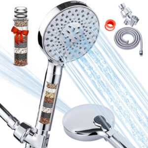 vxv filtered shower head, 9 modes high pressure shower head with handheld remove chlorine & hard water, showerhead built-in spray to clean bathroom, with 71" shower hose & shower bracket, chrome