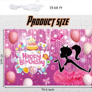 Princess Birthday Party Backdrop Photography Background Pink Party Banner for Girl Birthday Party Baby Shower Cake Table Decorations Happy Birthday Banner,71x45 inch