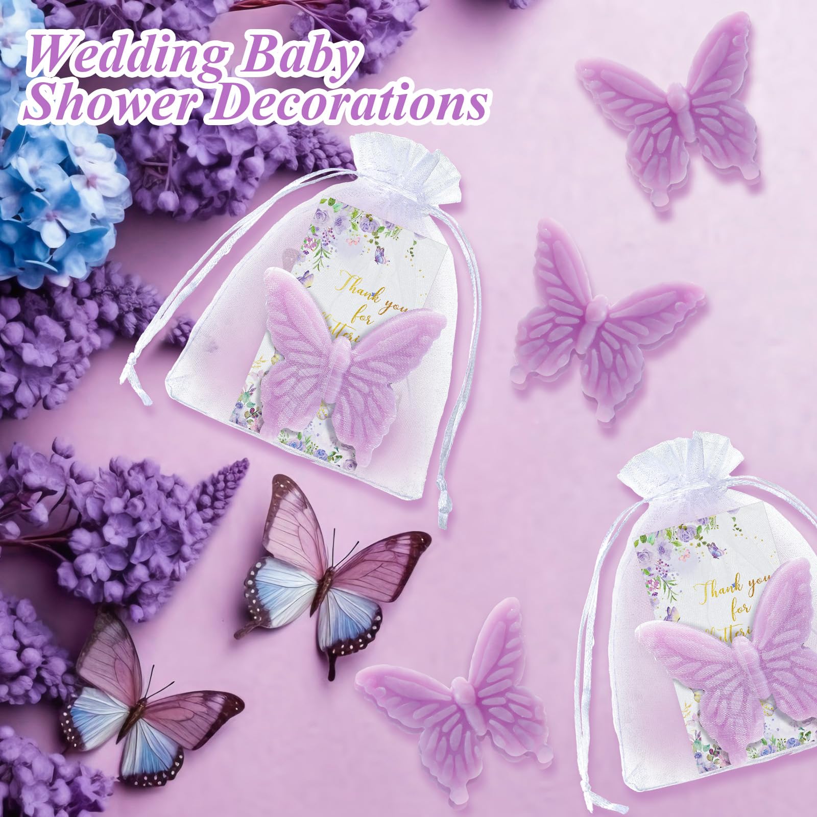 Dunzy 30 Set Butterfly Theme Baby Shower Favors for Guests Butterfly Soap Favors with Thanks You Cards Gift Bags Gender Reveal Baptism Decorations Wedding Bridal Party Favor (Purple)