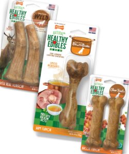 nylabone healthy edibles natural dog chews long lasting ham, bacon, & venison flavor treats for dogs, medium (5 count)