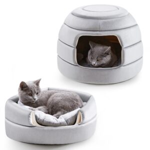 made4pets cat bed and house, 2-in-1 foldable cat houses for indoor cats, soft velvet cat cave, removable and washable cushion, cat condo for all-season comfort and style