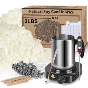 soy wax candle making kit supplies with wax melter, natural candle wax for candle making, diy art&crafts kit for adults,beginner, including 2lbs soy wax flakes, electric stove,candle wick,melting pot