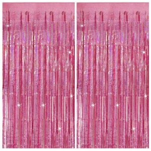 2 pack pink backdrop party decorations tinsel curtain party backdrop foil fringe birthday decorations photo booth streamer backdrop pink theme bachelorette graduation party decorations