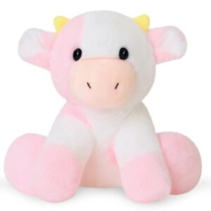 gvimenos pink cow stuffed animal cute hug cow plushies, soft strawberry cow throw pillow, cartoon cow plushie decoration gift for boys girls(8 inch)