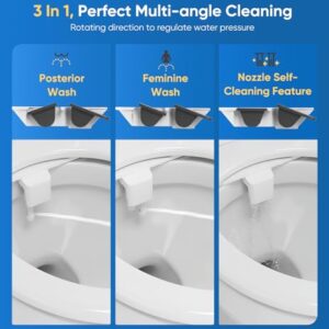 Ultra-Slim 3-in1 Bidet, Self-Cleaning, Posterior&Feminine Wash-(Retractable Dual Nozzles), Non-Electric Bidet Attachment for Toilet Seat, Adjustable Fresh Cold Water Pressure, Stainless Steel Inlet