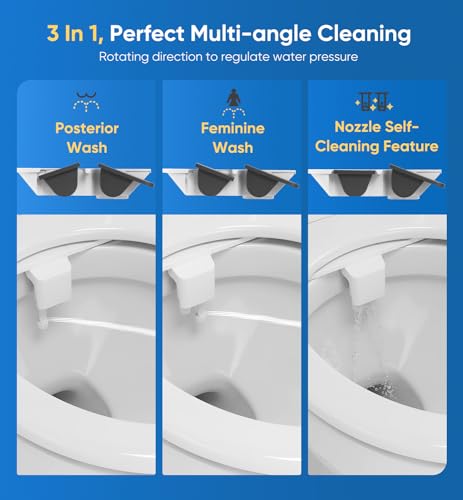 Ultra-Slim 3-in1 Bidet, Self-Cleaning, Posterior&Feminine Wash-(Retractable Dual Nozzles), Non-Electric Bidet Attachment for Toilet Seat, Adjustable Fresh Cold Water Pressure, Stainless Steel Inlet