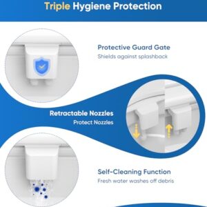 Ultra-Slim 3-in1 Bidet, Self-Cleaning, Posterior&Feminine Wash-(Retractable Dual Nozzles), Non-Electric Bidet Attachment for Toilet Seat, Adjustable Fresh Cold Water Pressure, Stainless Steel Inlet