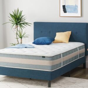 zinus 12 inch cooling comfort support hybrid mattress [new version], queen, fiberglass free, medium plush, cooling motion isolation, certified safe foams & fabric, mattress in a box