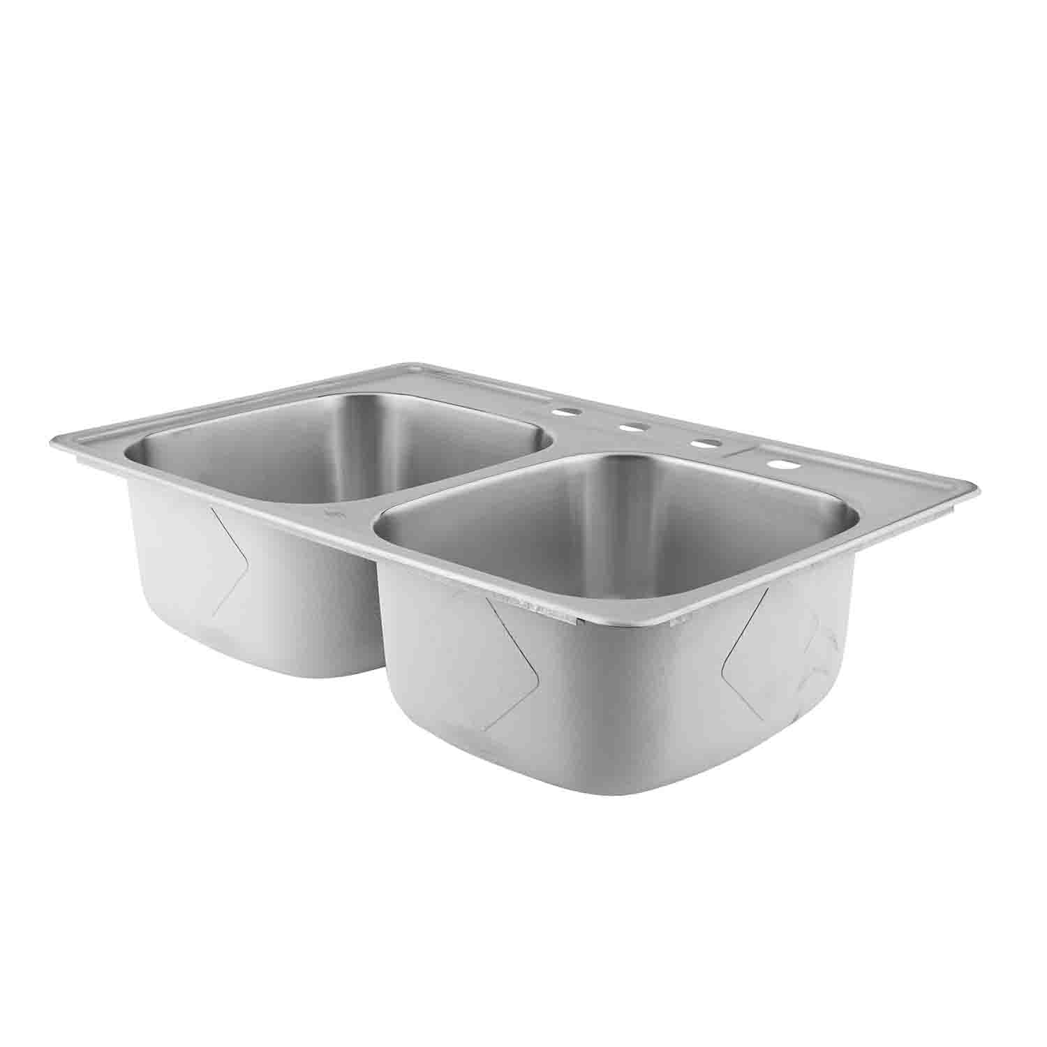 DAX Stainless Steel 50/50 Double Bowl Top Mount Kitchen Sink, Brushed Stainless Steel