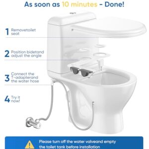 Ultra-Slim 3-in1 Bidet, Self-Cleaning, Posterior&Feminine Wash-(Retractable Dual Nozzles), Non-Electric Bidet Attachment for Toilet Seat, Adjustable Fresh Cold Water Pressure, Stainless Steel Inlet