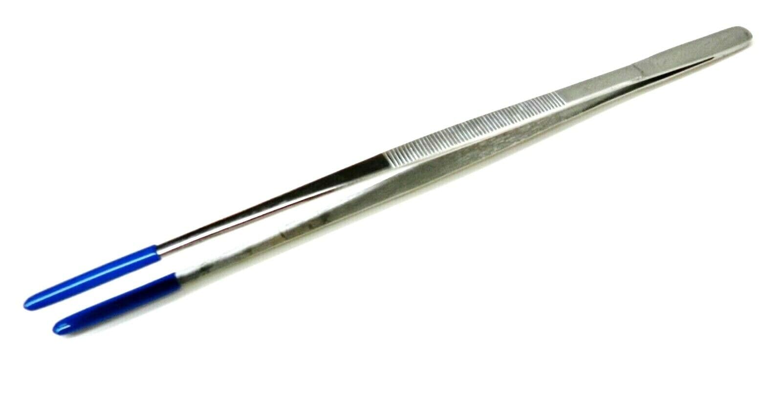 12 Inch Tweezer with PVC Rubber Tips Coated Straight Flat Tip Stainless Steel Forceps Steam Ultrasonic Cleaning Tweezer | Non-Marring | Good Grip | Jewelry | Hobby Crafts Industrial Electronic By JTS