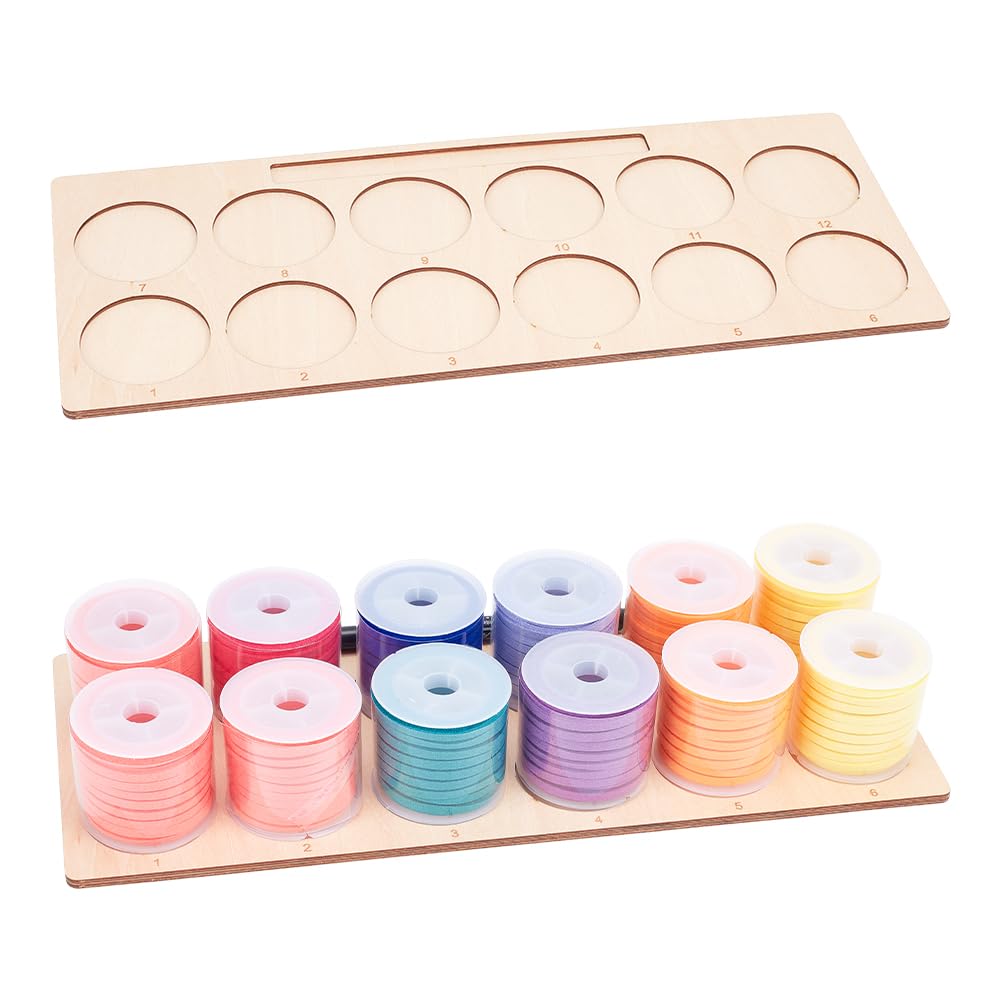 BENECREAT 2pcs Slots Wood Embroidery Thread Storage Trays 12 Positions Wooden Thread Spools Rack Thread Holder Organizer for Embroidery Quilting and Sewing Threads, 12.6x5"