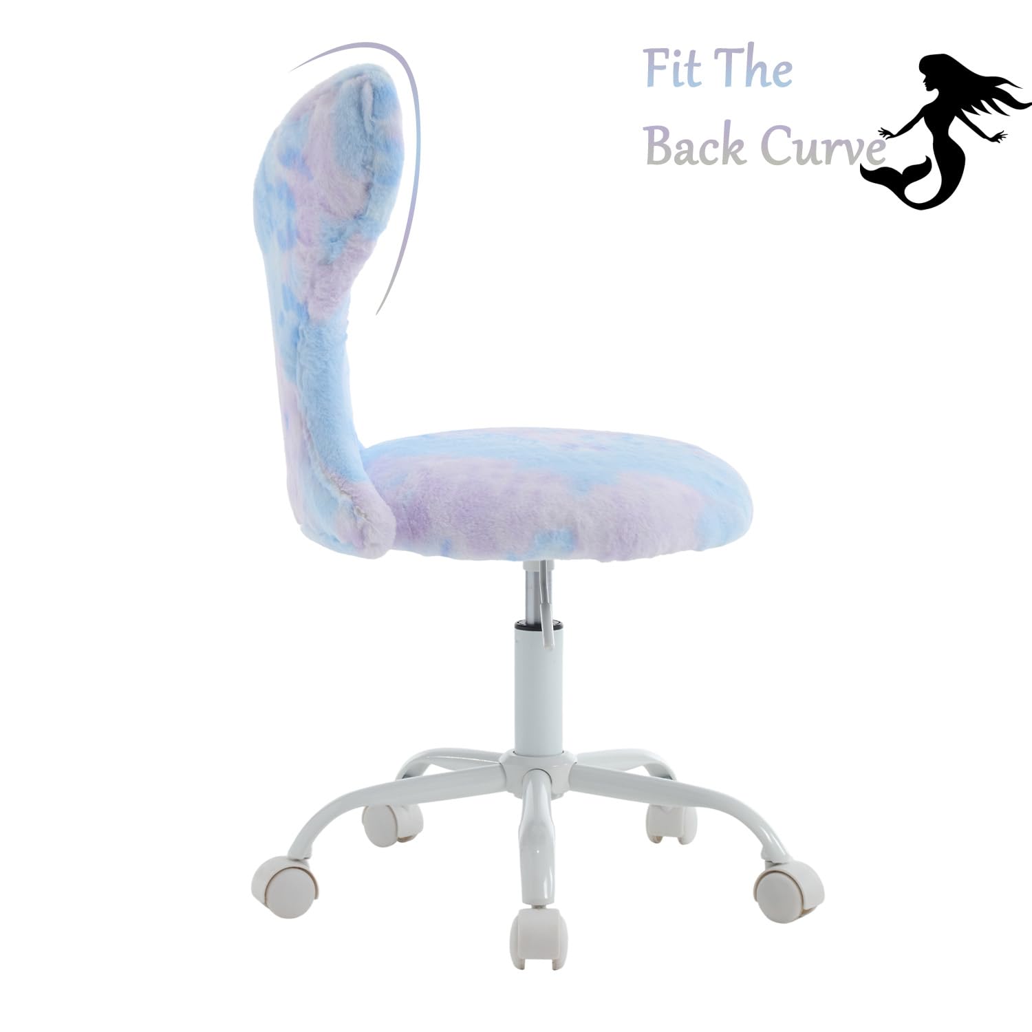 Guyou Fuzzy Cute Kids' Desk Chair Mermaid Back Chair Colorful Adjustable Study Chair Swivel Rolling Chair for Teen Girls Boys/Bedroom/Children Gift(Blue Colorful)