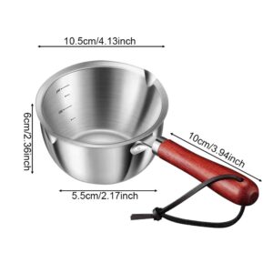 Butter Warmer Pot Stainless Steel Milk Warmer with Wooden Handle for Seafood, Mini Butter Melting Pot Small Saucepan with Dual Pour Spouts, Chocolate Melting Pot(size:300ml)