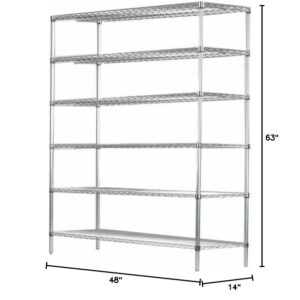 Omega 14" Deep x 48" Wide x 63" High 6 Tier Chrome Starter Shelving Unit