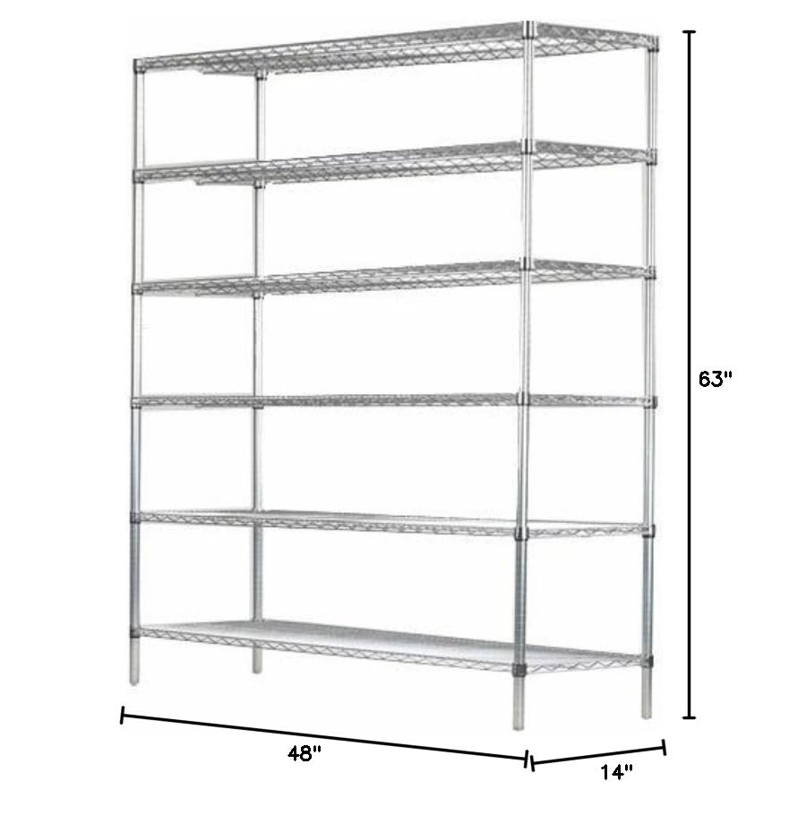 Omega 14" Deep x 48" Wide x 63" High 6 Tier Chrome Starter Shelving Unit