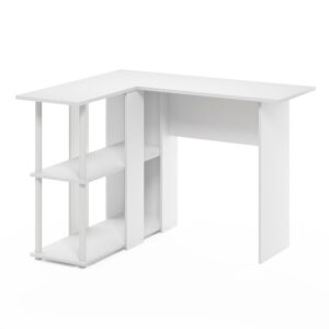 furinno abbott l-shape desk with bookshelf, 41.14 (w) x 28.94 (h) x 34.45 (d) inches, white/white