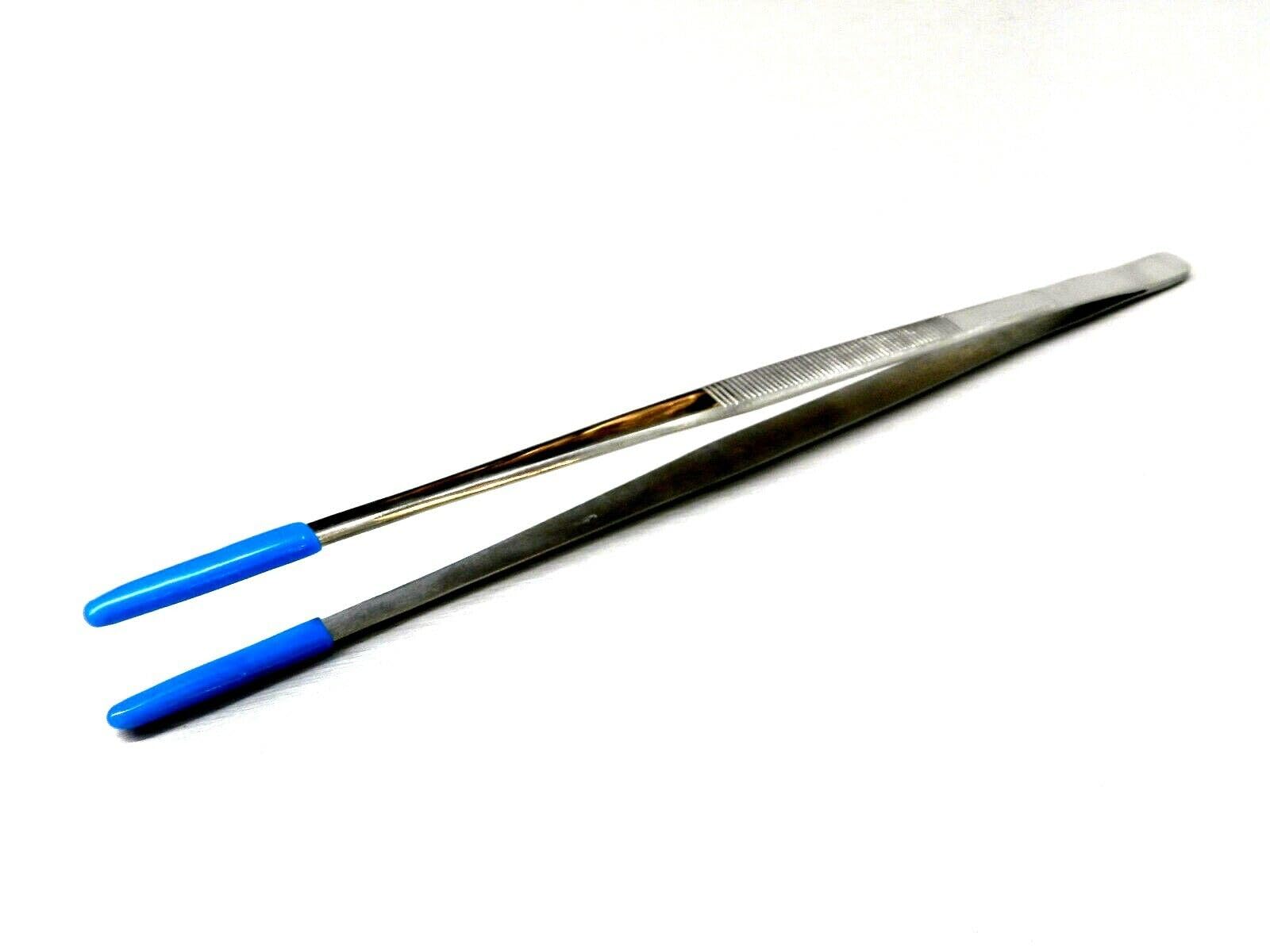 12 Inch Tweezer with PVC Rubber Tips Coated Straight Flat Tip Stainless Steel Forceps Steam Ultrasonic Cleaning Tweezer | Non-Marring | Good Grip | Jewelry | Hobby Crafts Industrial Electronic By JTS