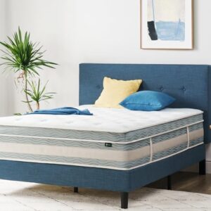 zinus 14 inch cooling comfort support hybrid mattress [new version], king, fiberglass free, medium plush, cooling motion isolation, certified safe foams & fabric, mattress in a box