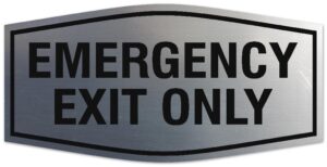 signs bylita fancy emergency exit only sign - laser-engraved lettering | durable abs plastic | vibrant colors | powerful foam tape sign (brushed silver) - small